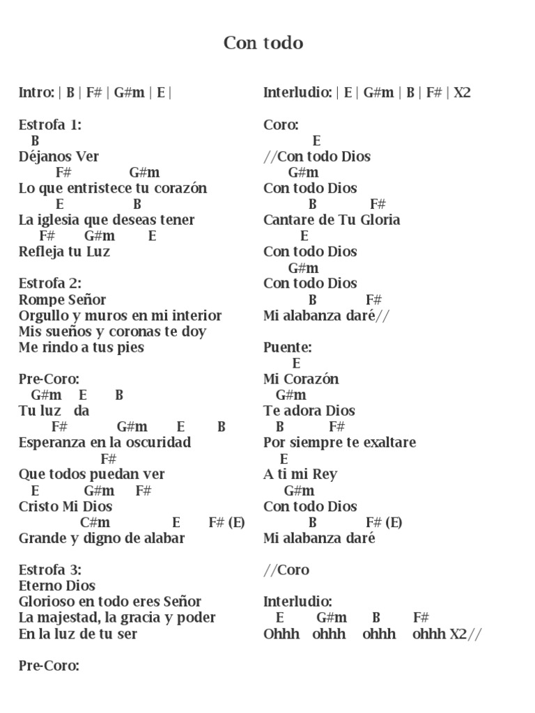 Con Todo - Hillsong - Cifrado | PDF