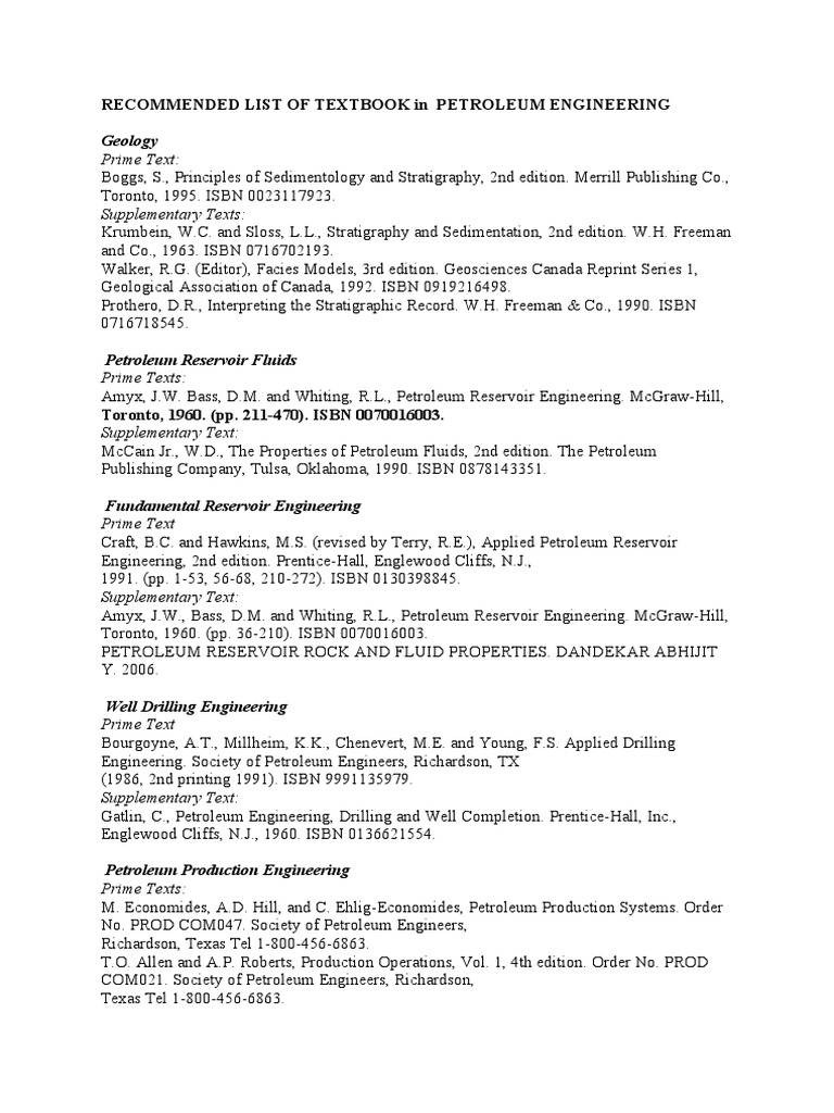 Reccomended List of Textbook in Petroleum Engineering | PDF | Petroleum ...
