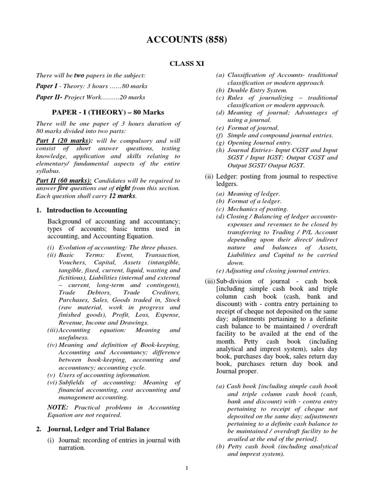 ACCOUNTS (858) : Class Xi | PDF | Bookkeeping | Bad Debt