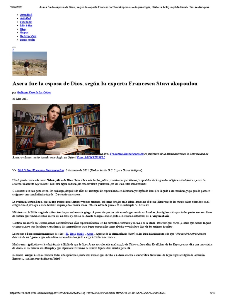 Asera Fue La Esposa de Dios, Según La Experta Francesca Stavrakopoulou ...
