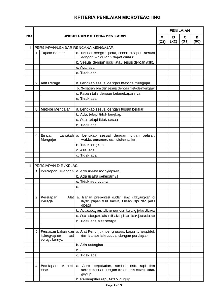 05-Kriteria Penilaian Microteaching | PDF
