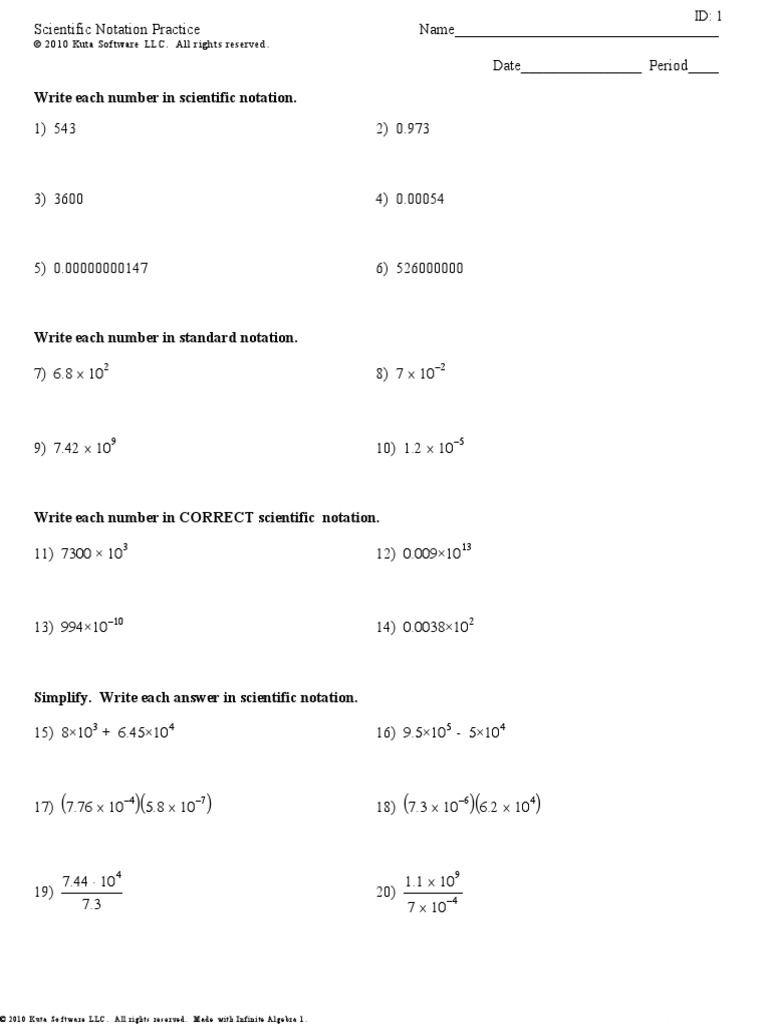 Scientific Notation Practice - W Key | PDF | Notation | Mathematical ...