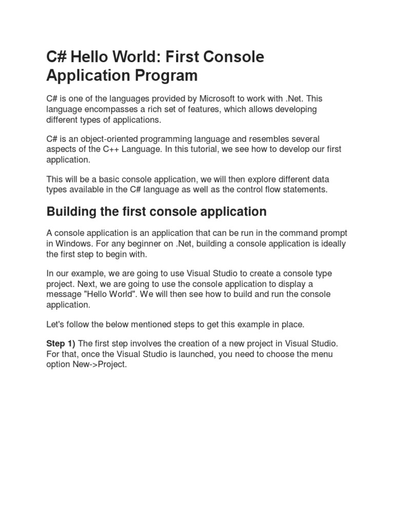 C# Hello World Console Application Guide | PDF | Command Line Interface ...