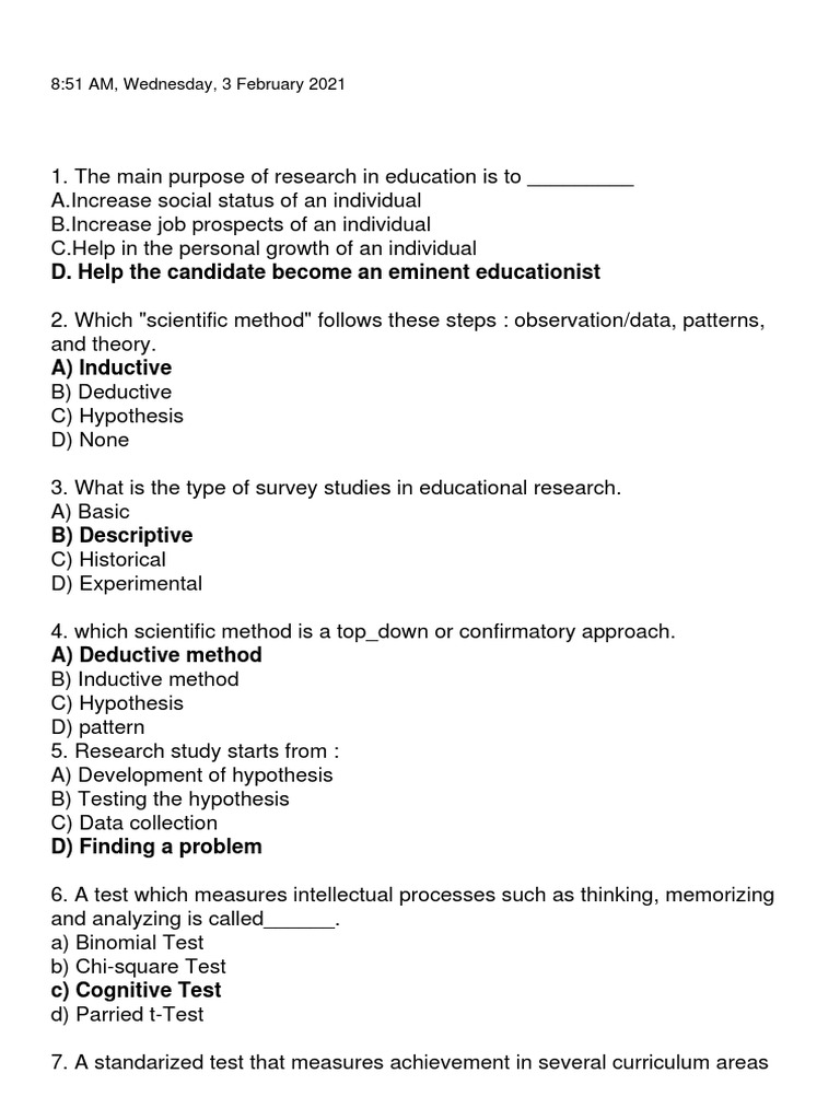 MCQs (2021) | PDF | Sampling (Statistics) | Validity (Statistics)