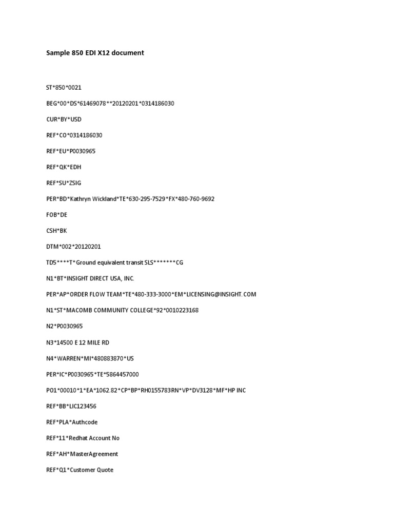 Sample 850 EDI X12 Document | PDF