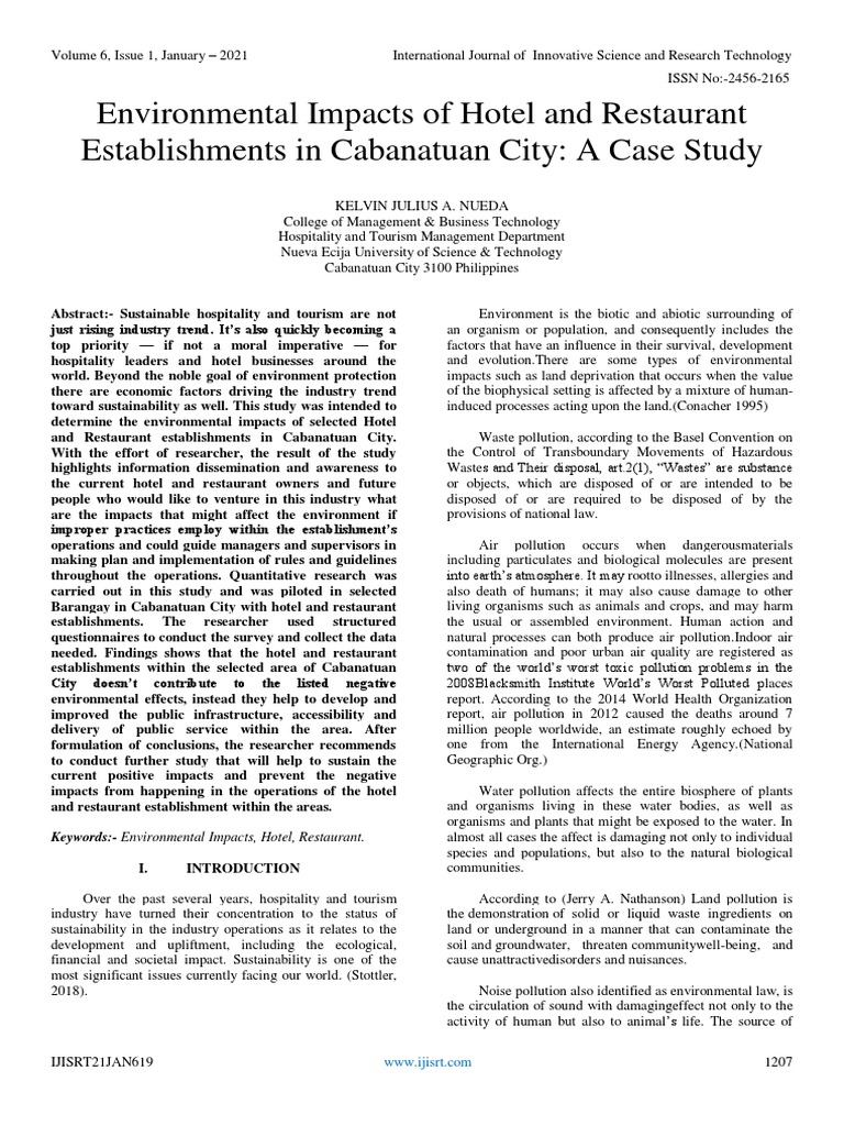 Environmental Impacts of Hotel and Restaurant Establishments in ...