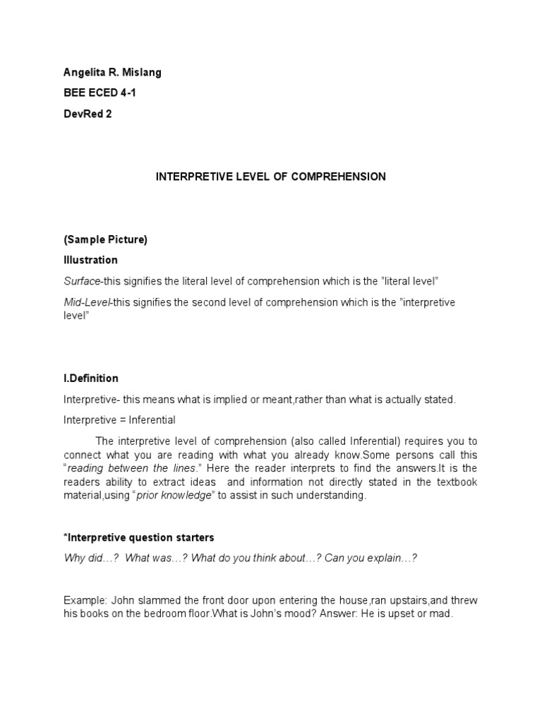 Understanding Interpretive Comprehension | PDF | Inference | Reading ...