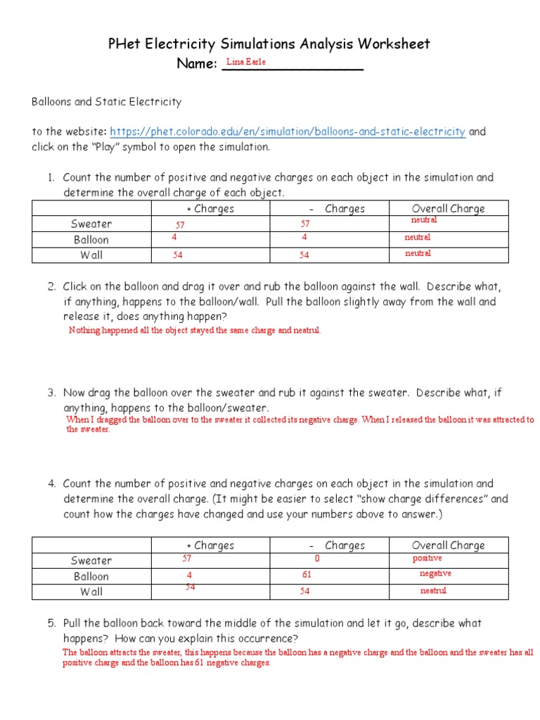 Angelina Earle - PHet Electricity Simulations Analysis Worksheet | PDF ...