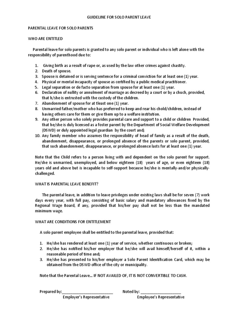 Solo Parent Leave Guidelines Explained | PDF | Parental Leave | Marriage