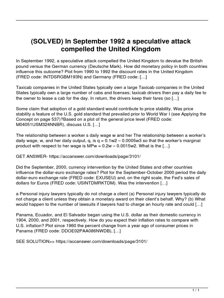Solved in September 1992 A Speculative Attack Compelled The United ...