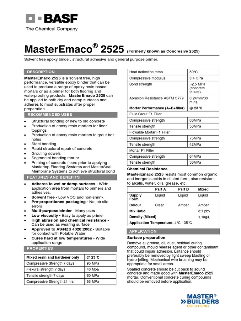 MasterEmaco 2525 ASEAN V1.4 0713 | PDF | Epoxy | Concrete