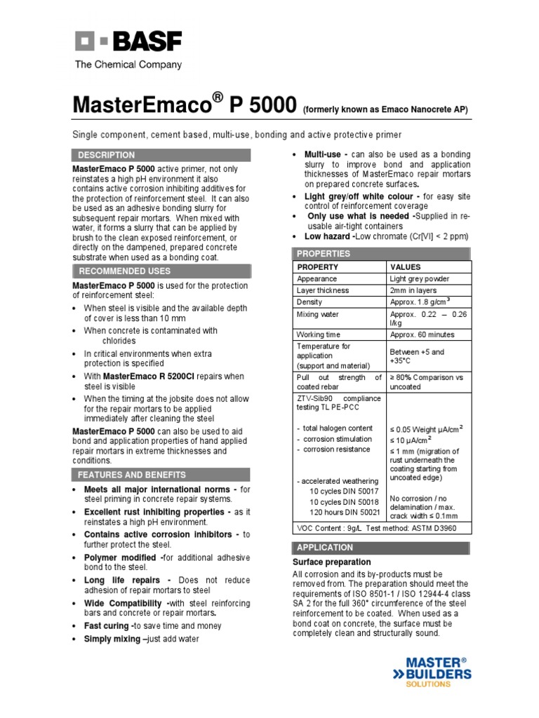 Masteremaco P 5000: Single Component, Cement Based, Multi-Use, Bonding ...