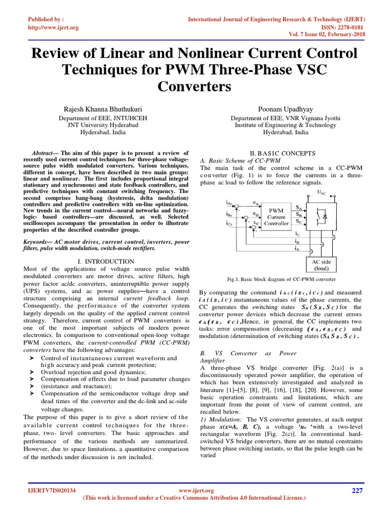Review of Linear and Nonlinear Current Control Techniques For PWM Three ...