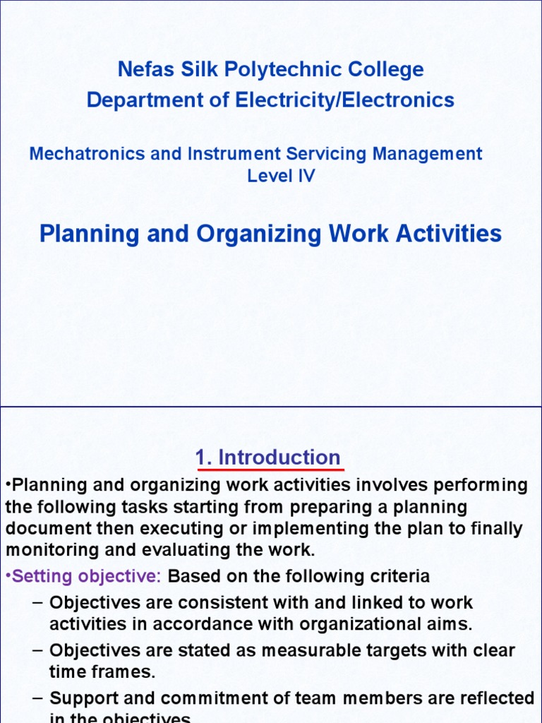 Info Sheet - 1 Plan and Organize Work | PDF | Performance Appraisal ...
