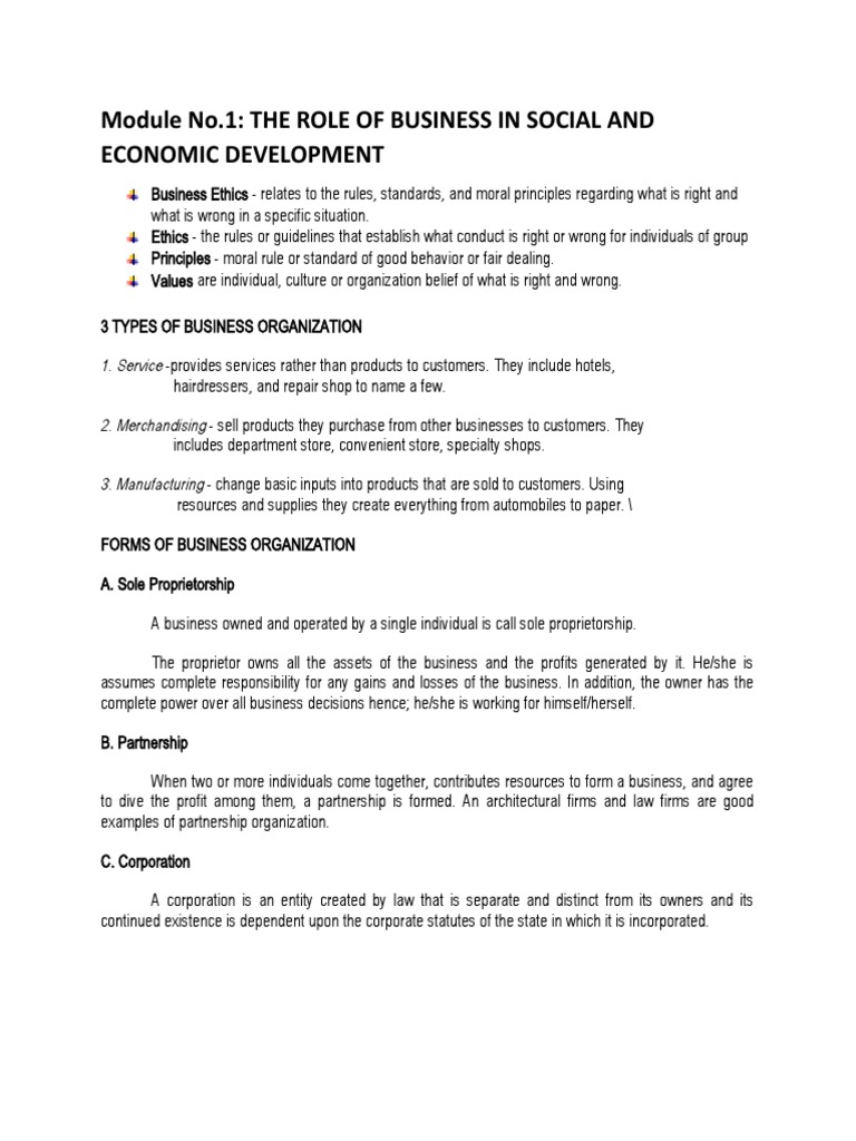 Module No.1: The Role of Business in Social and Economic Development ...