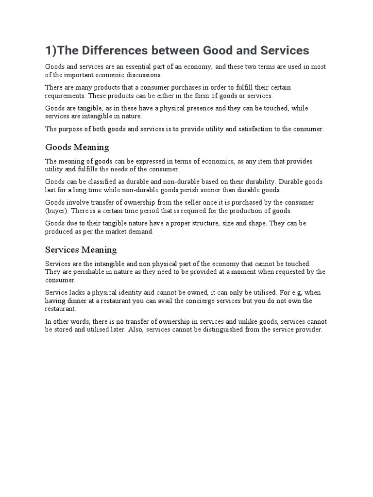Goods Vs Services | PDF | Goods | Sales