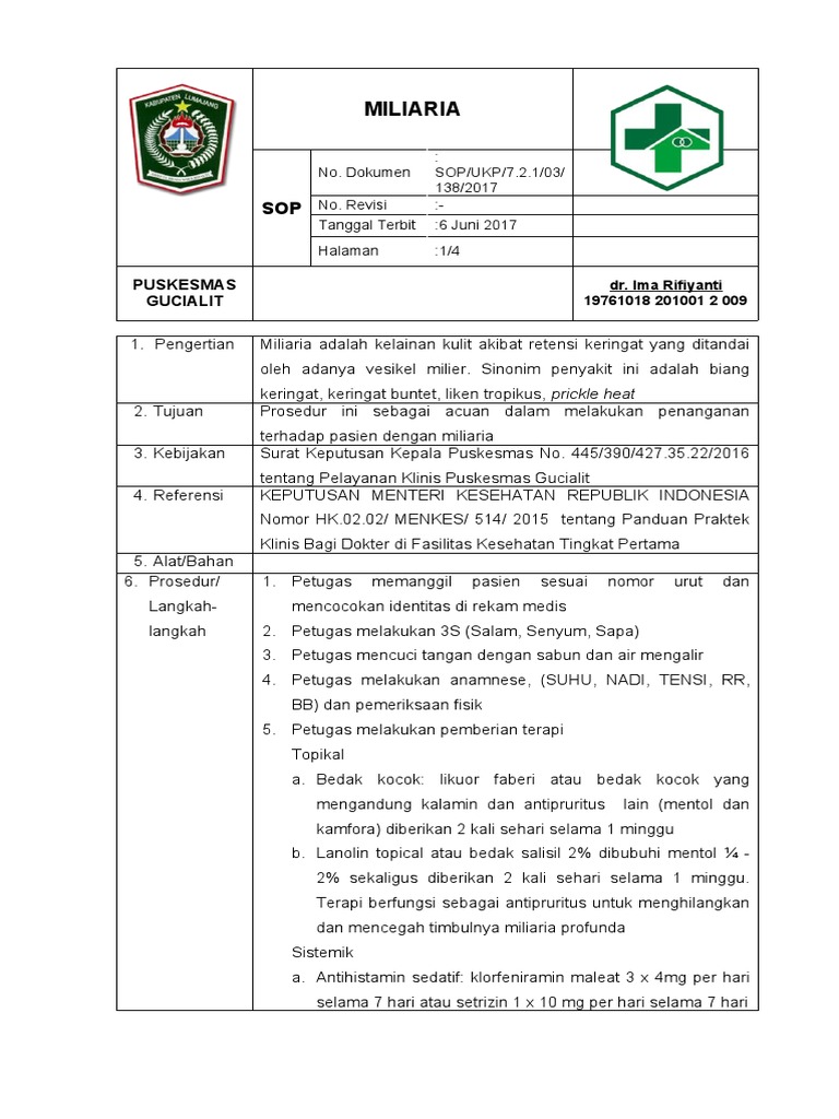 SOP Penanganan Miliaria | PDF