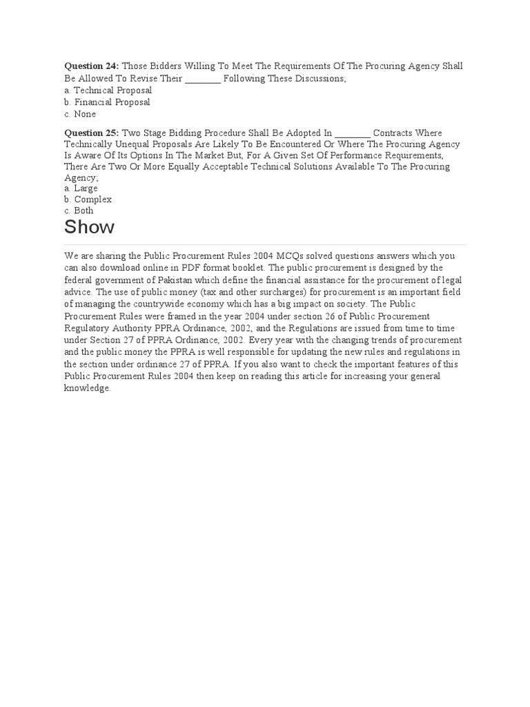 Ppra Rules MCQ | PDF