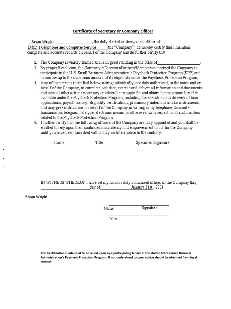 Certificate of Company Officer, 2021 | PDF | Civil Law (Common Law ...
