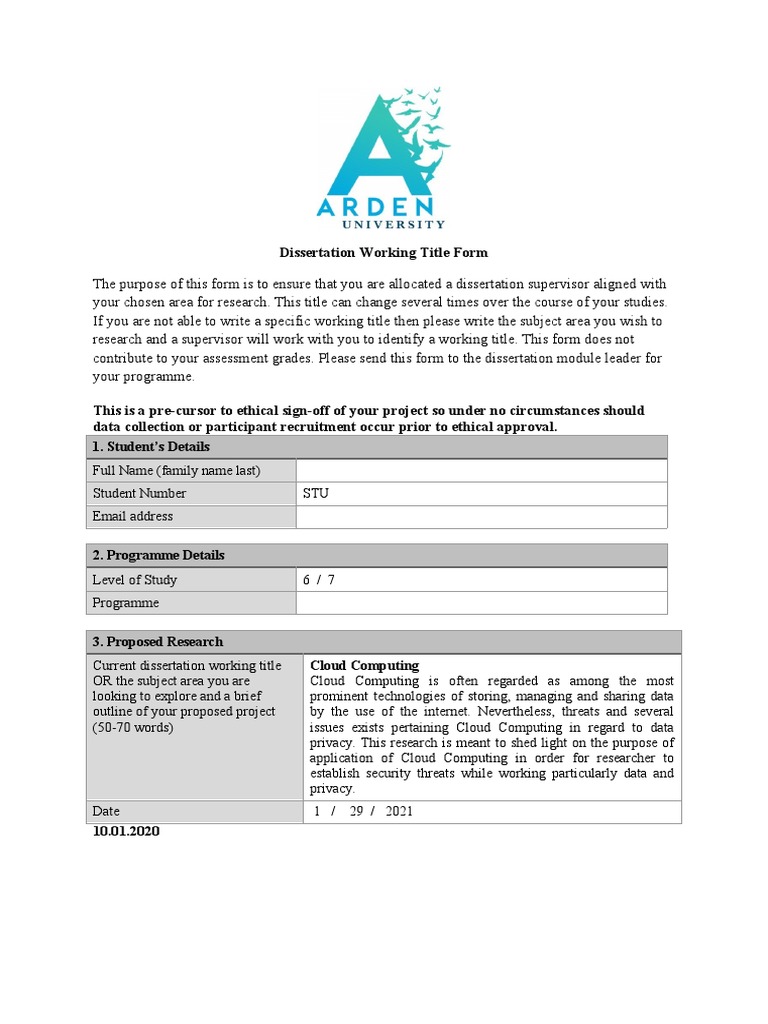 Dissertation Working Title Form | PDF