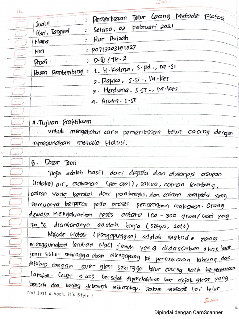 Pemeriksaan Telur Cacing Metode Flotasi (Nur Azizah) | PDF