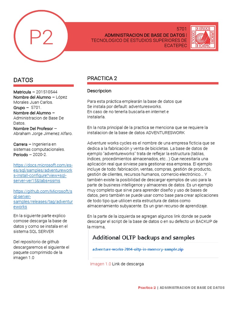 Practica 2 Base De Datos Adventure Pdf Sql Servidor Sql De