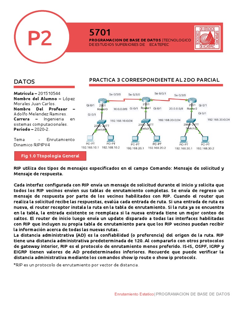 Practica 3 - Enrutamiento RIP V1 IPv4 | PDF | Enrutador (Computación) | Dirección IP