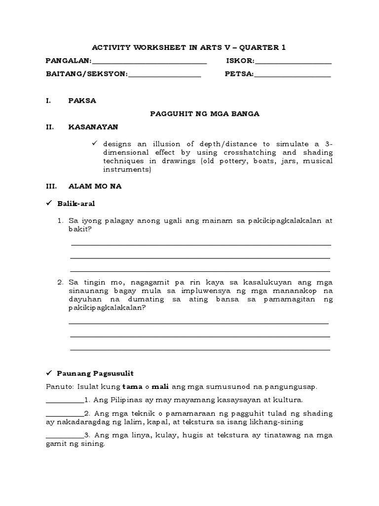 Activity Worksheet in Arts V Melc 2 | PDF