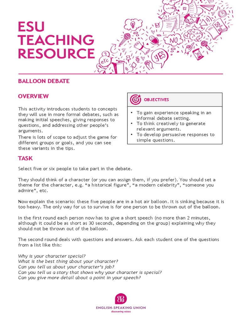 Balloon Debate: Objectives | PDF | Question | Communication