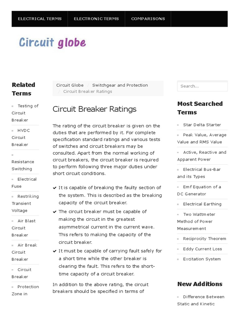 What Are ELECTRICAL - The Ratings of Circuit Breaker - Types of Ratings ...
