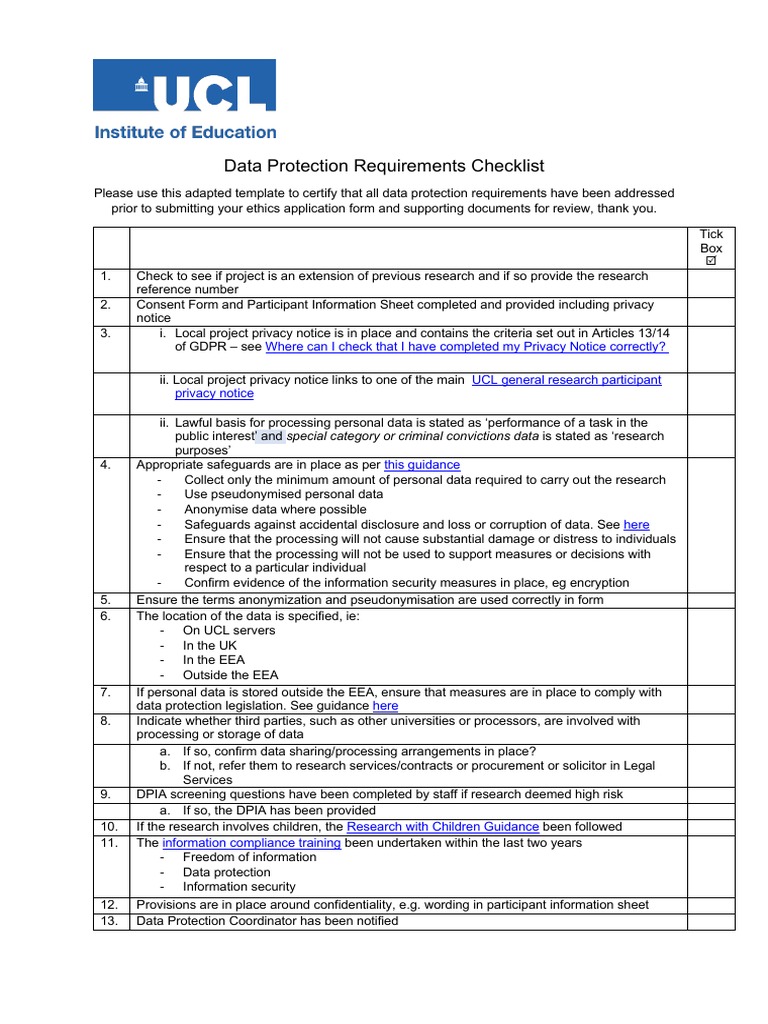 Data Protection Requirements Checklist | Download Free PDF ...
