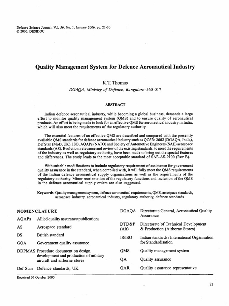 Quality Management System For Defence Aeronautical Industry | PDF ...