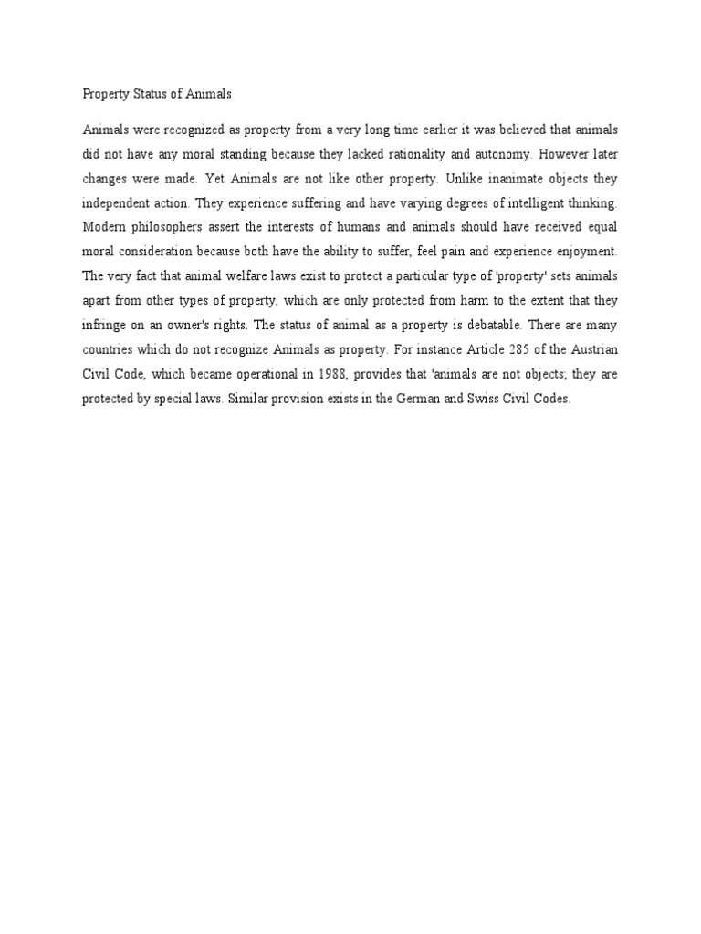 Animal Property Status and Welfare Laws | PDF | Philosophy