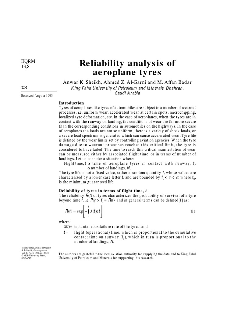Reliability Analysis of Aeroplane tyresOK | Download Free PDF | Reliability Engineering ...