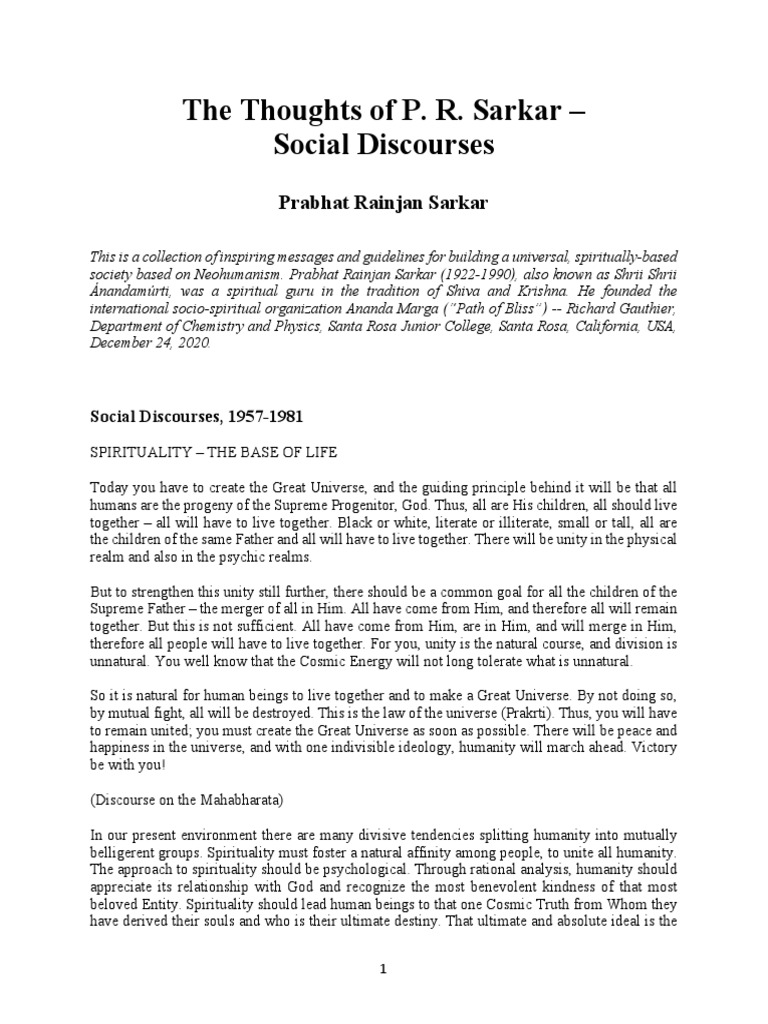 The Thoughts of P R Sarkar Social Discou | PDF | Philosophical Theories ...