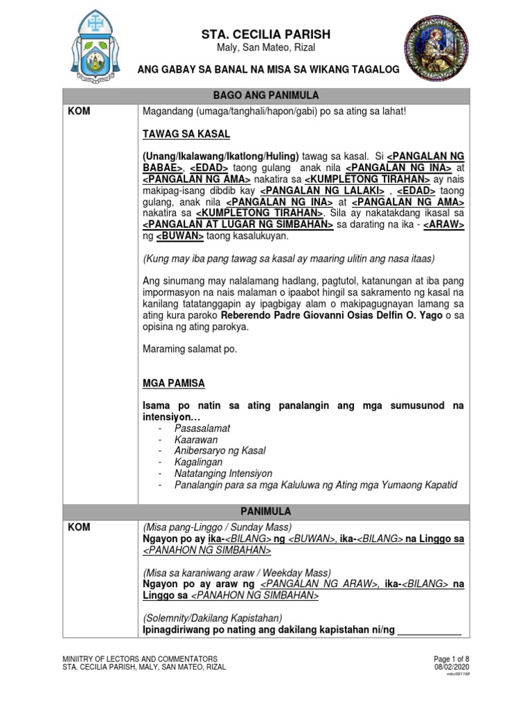 Gabay Sa Misa - SCP MLC - 08022020 | PDF