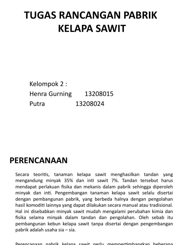 Rancangan Pabrik Kelapa Sawit | PDF