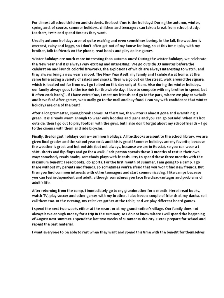 Holidays Essay | PDF
