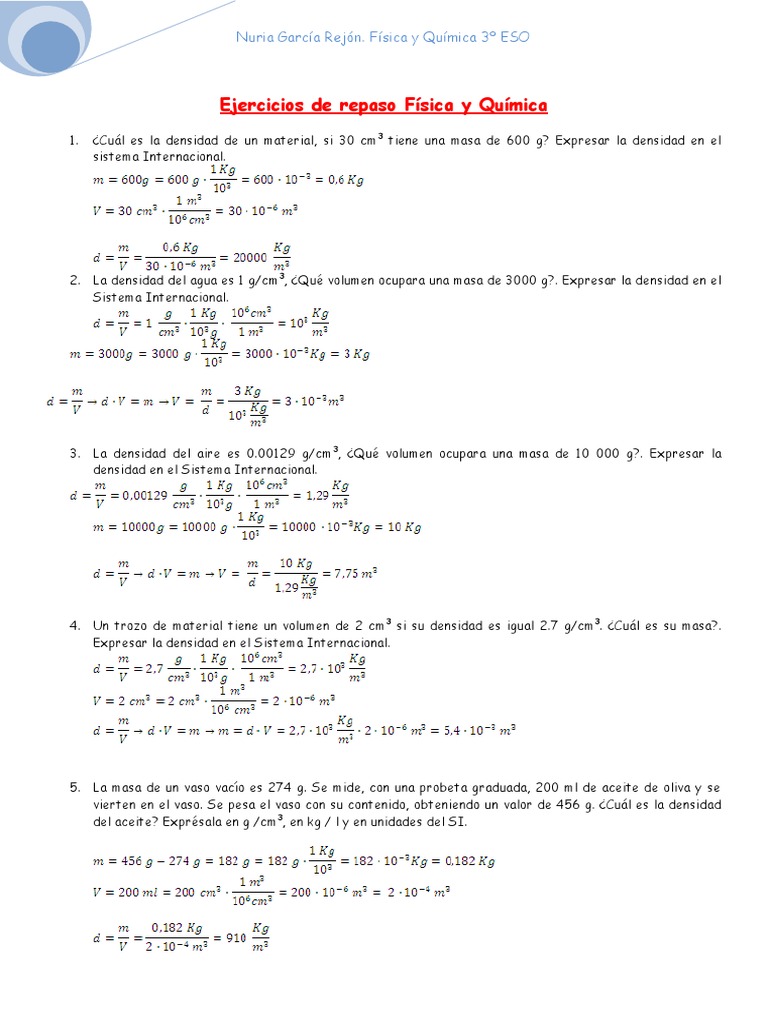Ejercicios de Densidad Con Soluciones | PDF