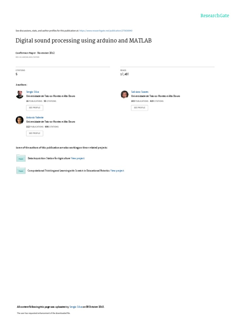 Digital Sound Processing Using Arduino and MATLAB | Download Free PDF | Analog To Digital ...