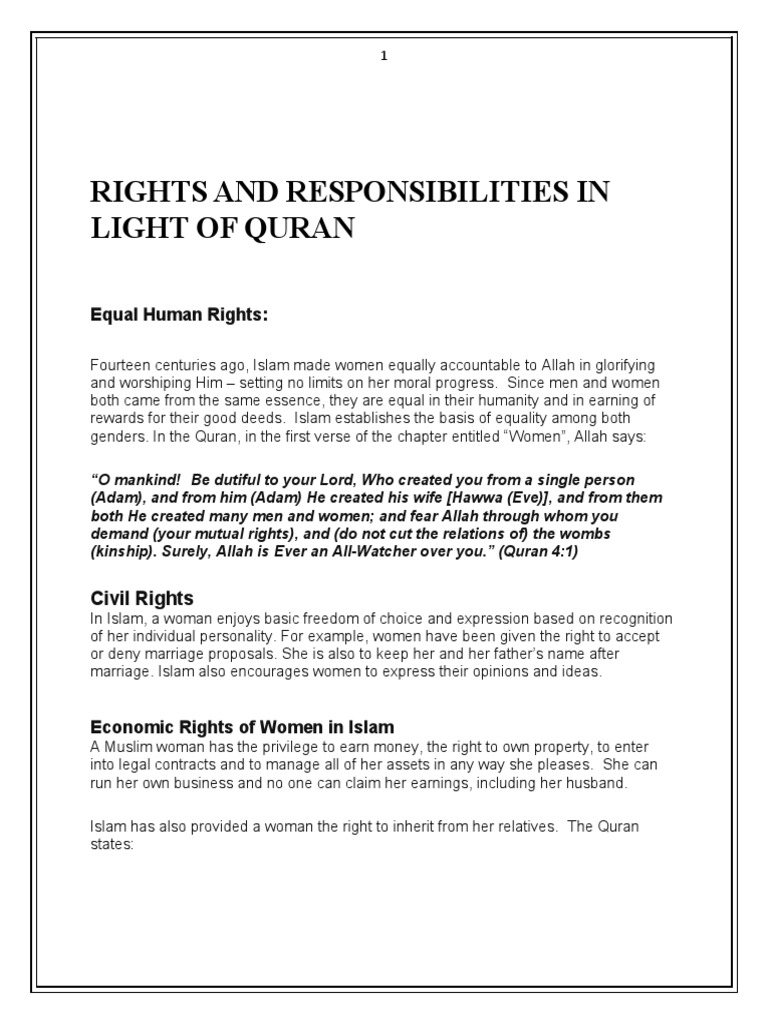 Rights and Responsibilities in Light of Quran | PDF | God In Islam | Quran
