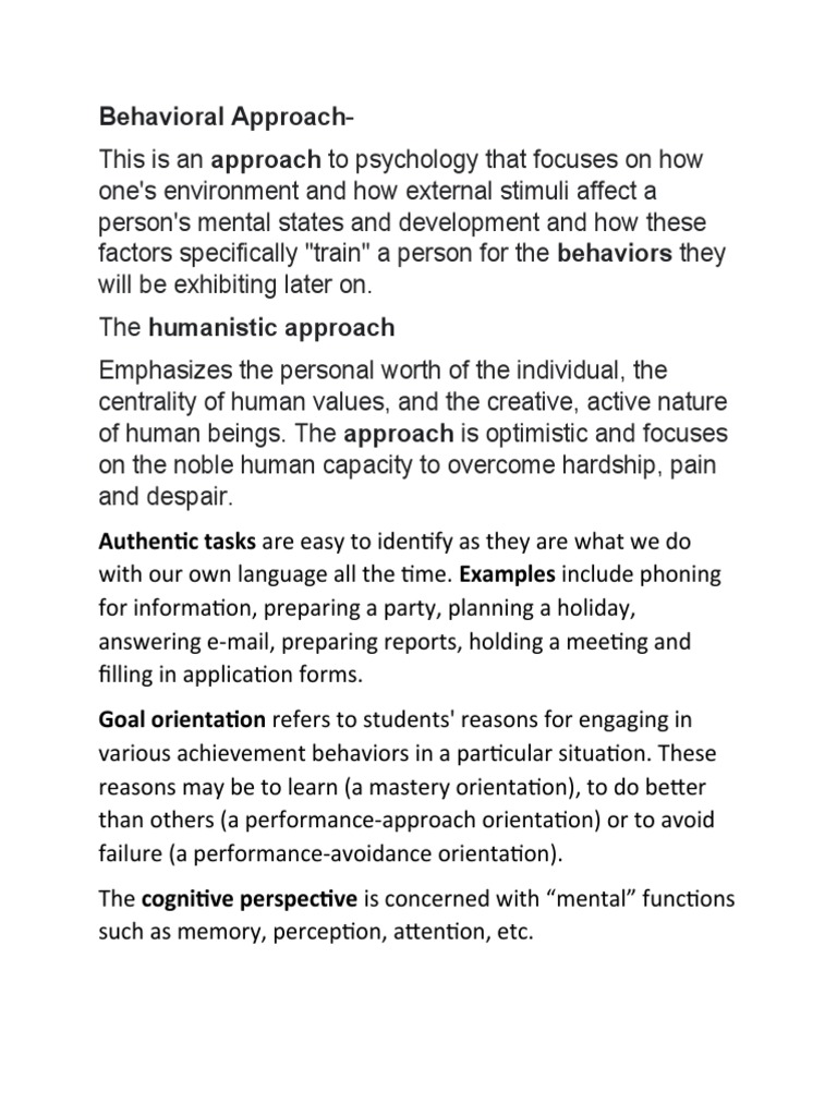 Behavioral, humanistic, cognitive approaches | PDF | Goal | Reason