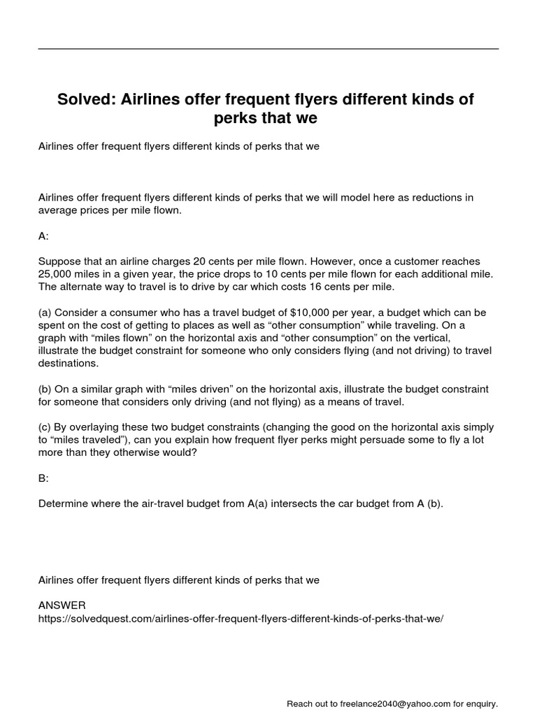 Frequent Flyer Perks and Budget Analysis | PDF | Business