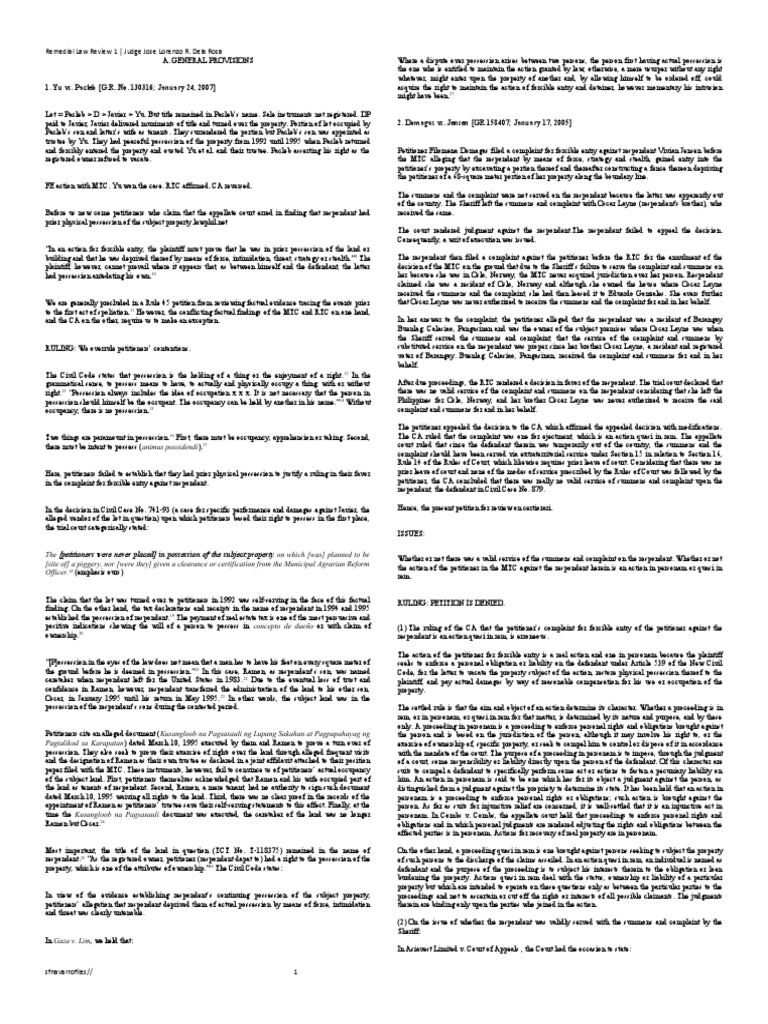 Remedial Law 1 General Provisions Case Digests | PDF | Lawsuit | Complaint