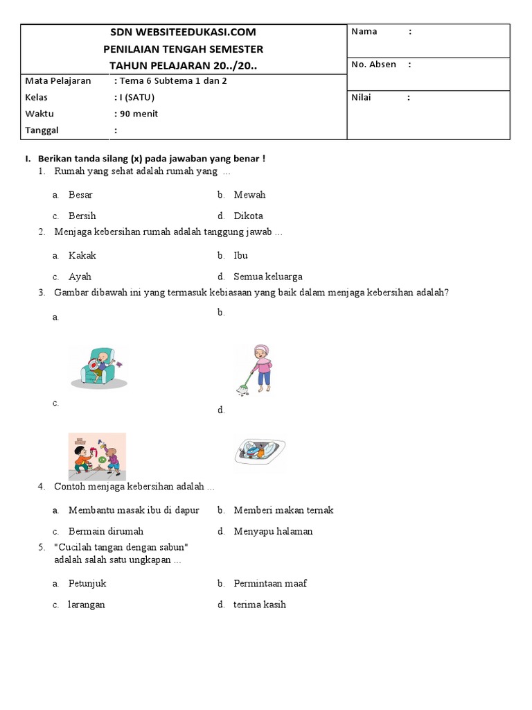 Soal PTS Kelas 1 Tema 6 Subtema 1 Dan 2 | PDF