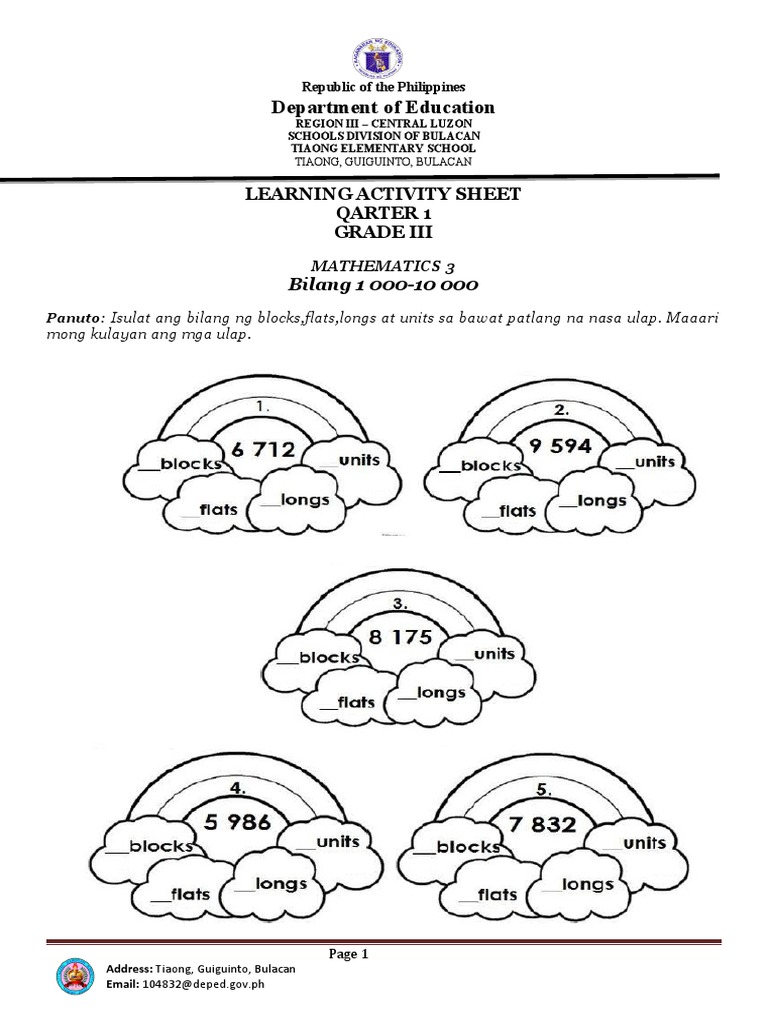 Learning Activity Sheet Q1math | PDF