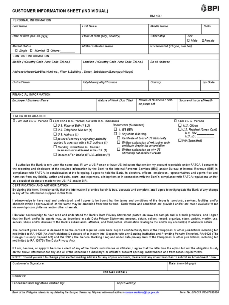 Customer Information Sheet (Individual) | PDF | Information Privacy | Banks
