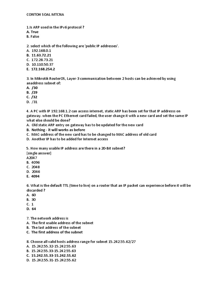 Contoh Soal MTCNA | PDF | Ip Address | Router (Computing)