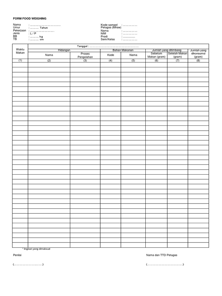Form Food Weighing | PDF