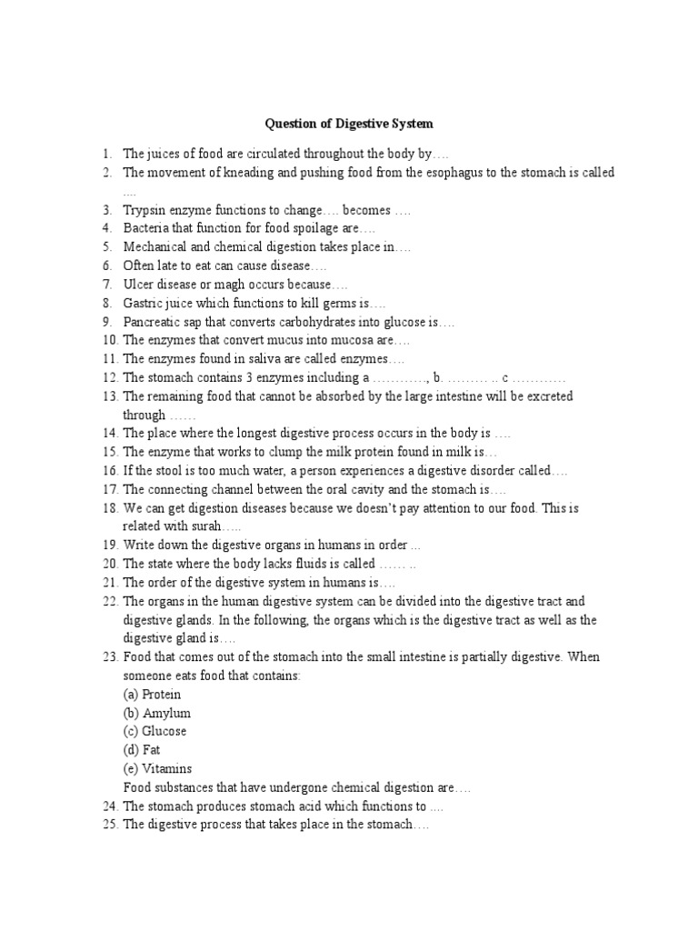 Soal Science - Digestive System & Respirotary System | PDF ...
